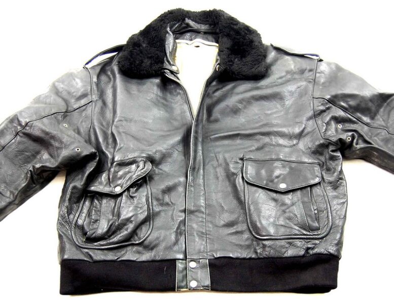 Black Vintage Leather Bomber Jacket - UK XL - Blue 17 Vintage Clothing